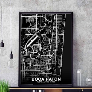 BOCA RATON Florida FL Usa Map Poster Black White Hometown City Print ...