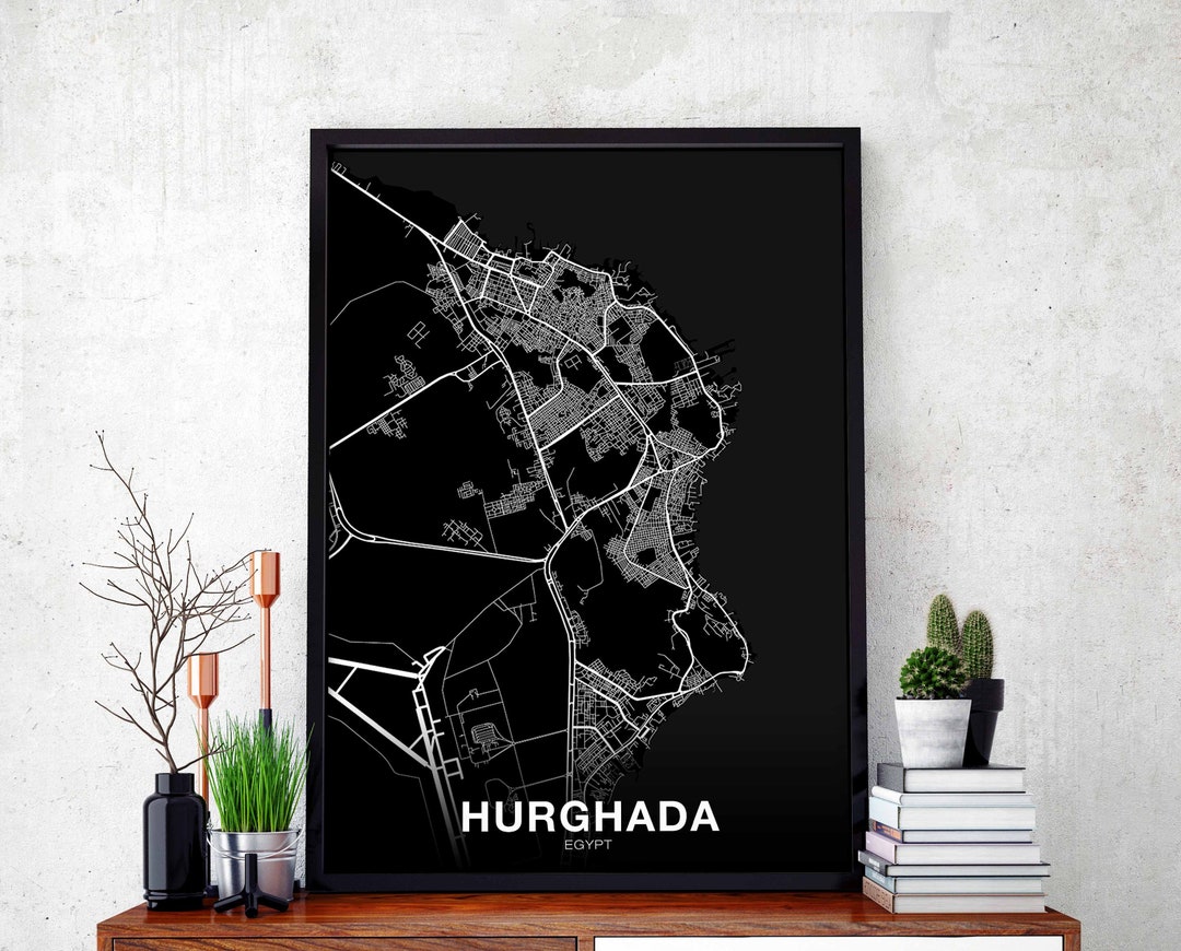 HURGHADA Egypt Map Poster Black White Hometown City Print Modern Home ...