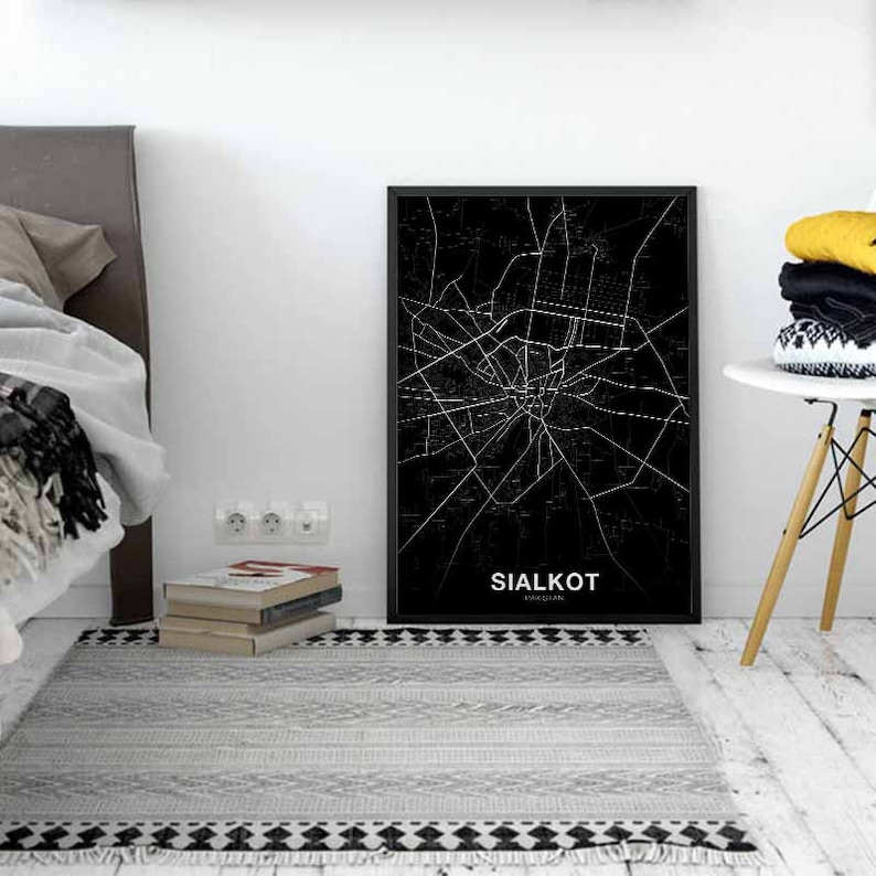 SIALKOT Pakistan Map Poster Hometown City Print Modern Home Decor ...
