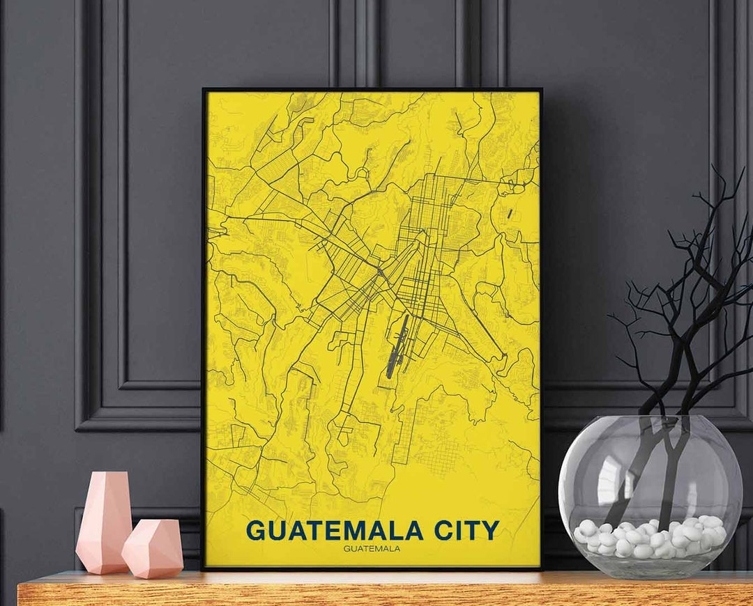 GUATEMALA CITY Guatemala Map Poster Color Hometown City Print Modern ...