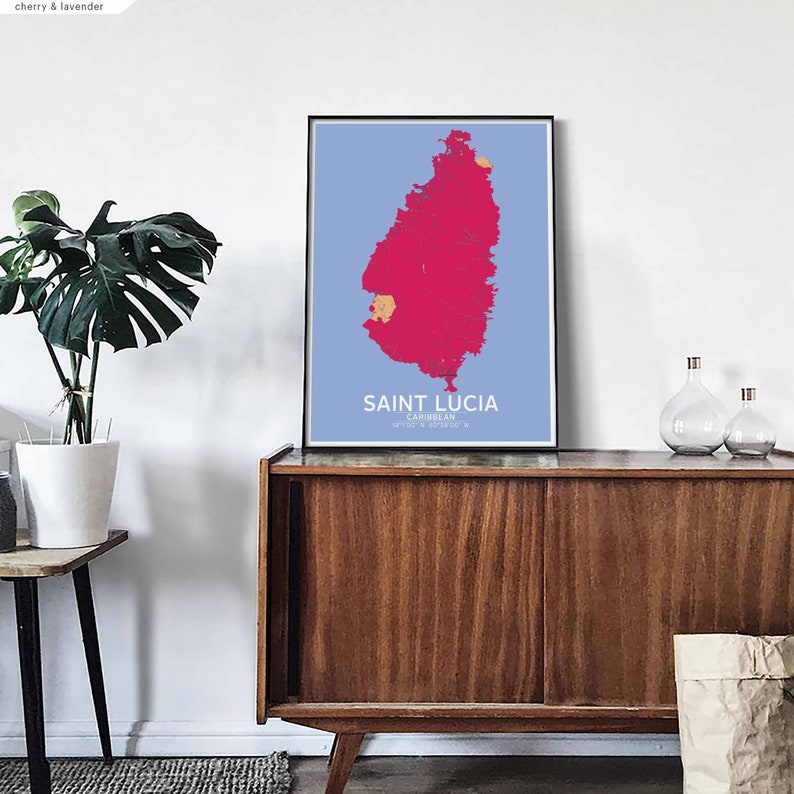 ST LUCIA Map Poster Black White Hometown City Print Modern Home Decor ...