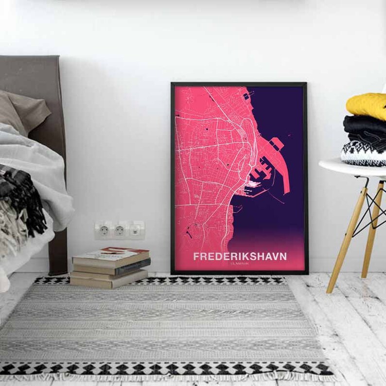 FREDERIKSHAVN Denmark Map Poster Color Hometown City Print - Etsy