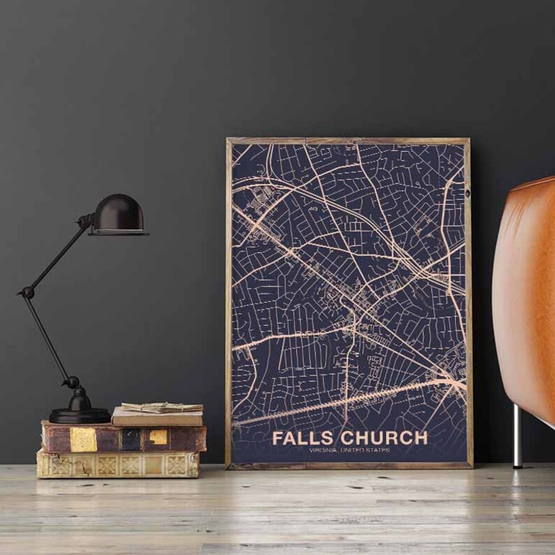 FALLS CHURCH Virginia VA Usa Map Poster Color Hometown City Print ...