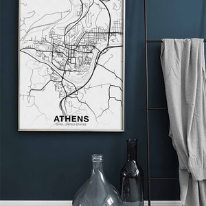 ATHENS Ohio OH US Map Poster Black White Hometown City Print Modern ...