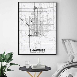 SHAWNEE Oklahoma OK Usa Map Poster Black White Hometown City Print ...