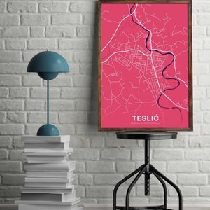 TESLIC Bosnia & Herzegovina Map Poster Color Hometown City Print Modern ...