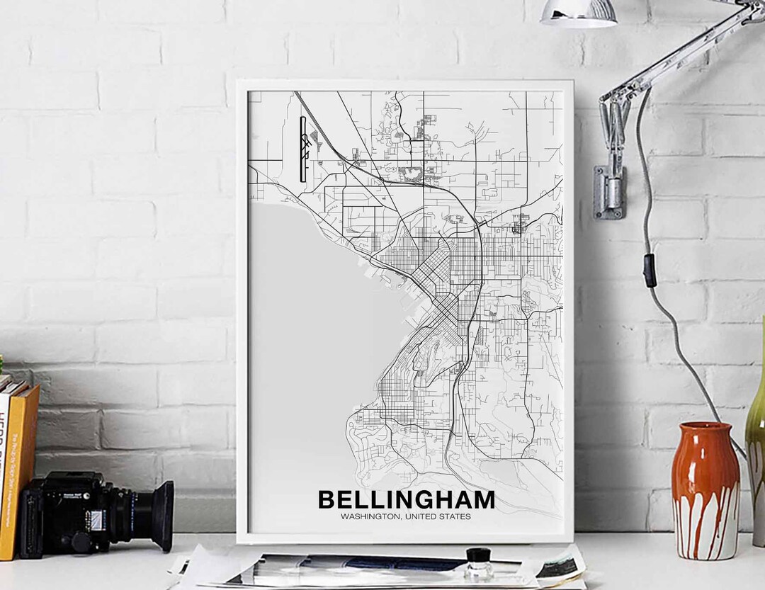 BELLINGHAM Washington WA US Map Poster Black White Hometown City Print ...