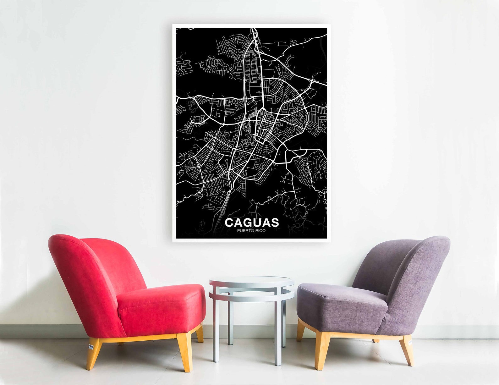 CAGUAS Puerto Rico Map Poster Black White Hometown City Print Modern ...