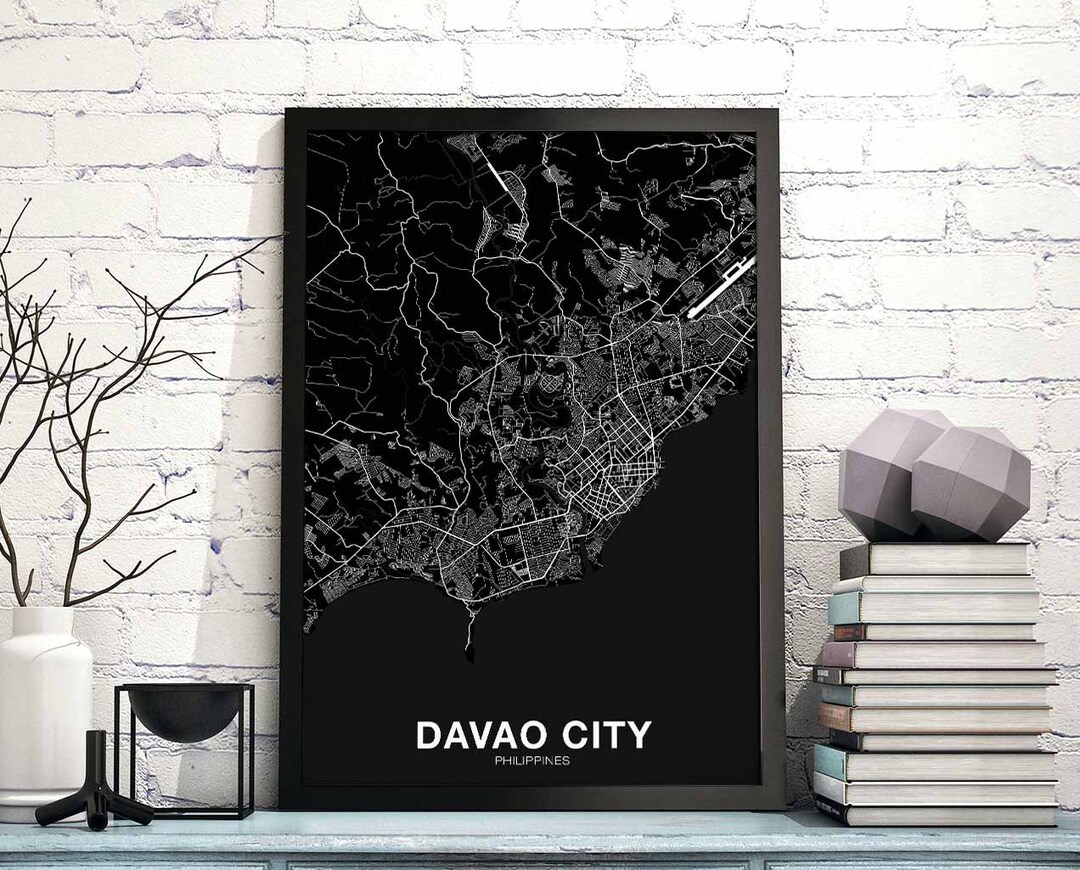 DAVAO CITY Philippines Map Poster Black White Hometown City Print ...
