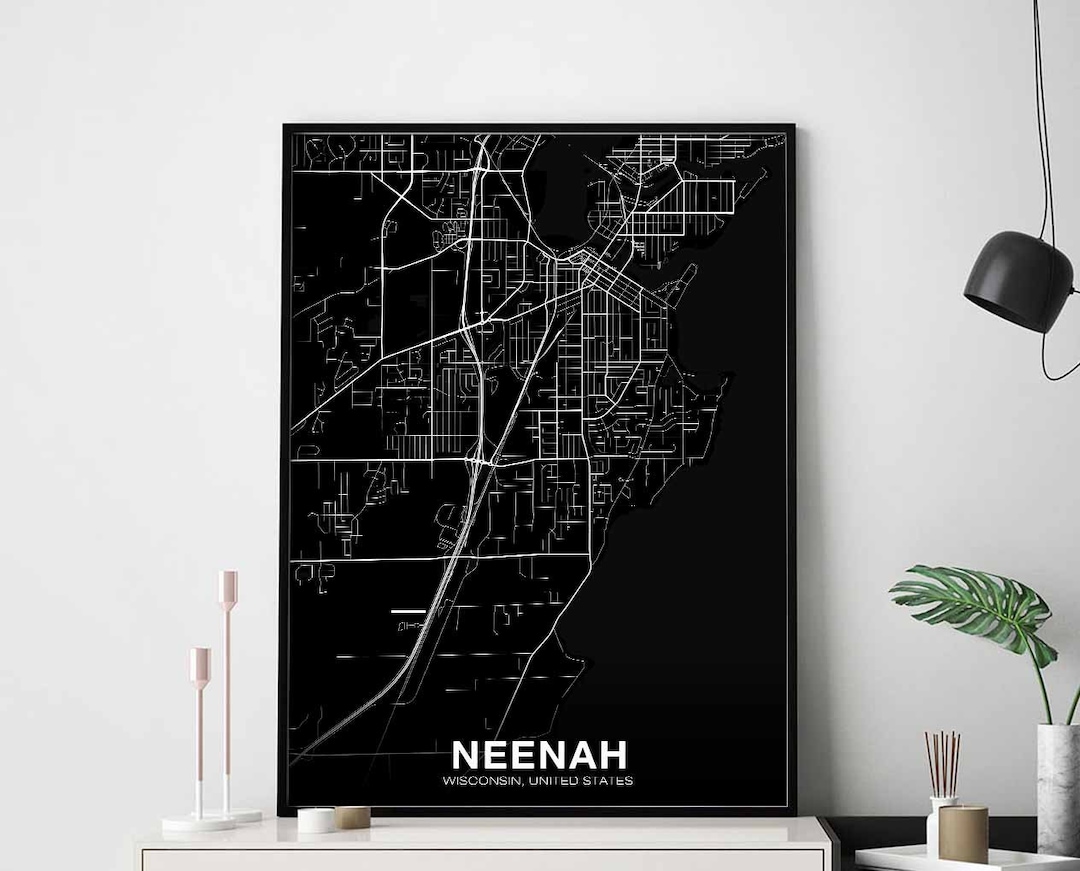 NEENAH Wisconsin USA Map Poster Black White Hometown City Print Modern ...