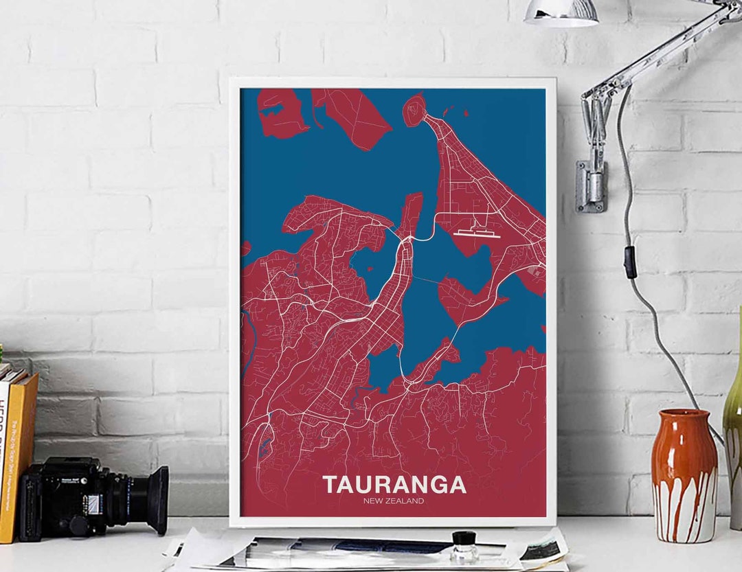TAURANGA New Zealand Map Poster Color Hometown City Print Modern Home ...