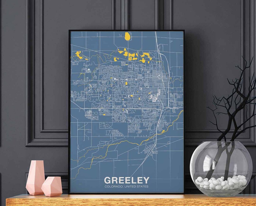 GREELEY Colorado CO US Map Poster Color Hometown City Print Modern Home ...