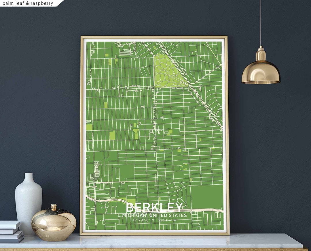 BERKLEY Michigan USA Map Poster Black White Hometown City Print Modern ...