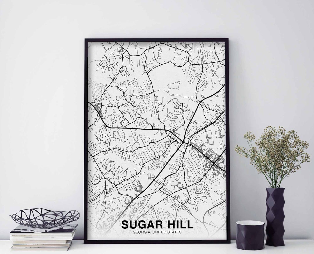 SUGAR HILL Georgia GA Usa Map Poster Black White Hometown City Print ...
