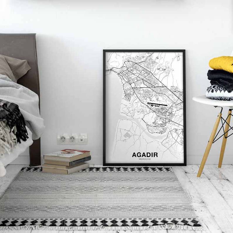 AGADIR Morocco Map Poster Hometown City Print Modern Home Decor Office ...