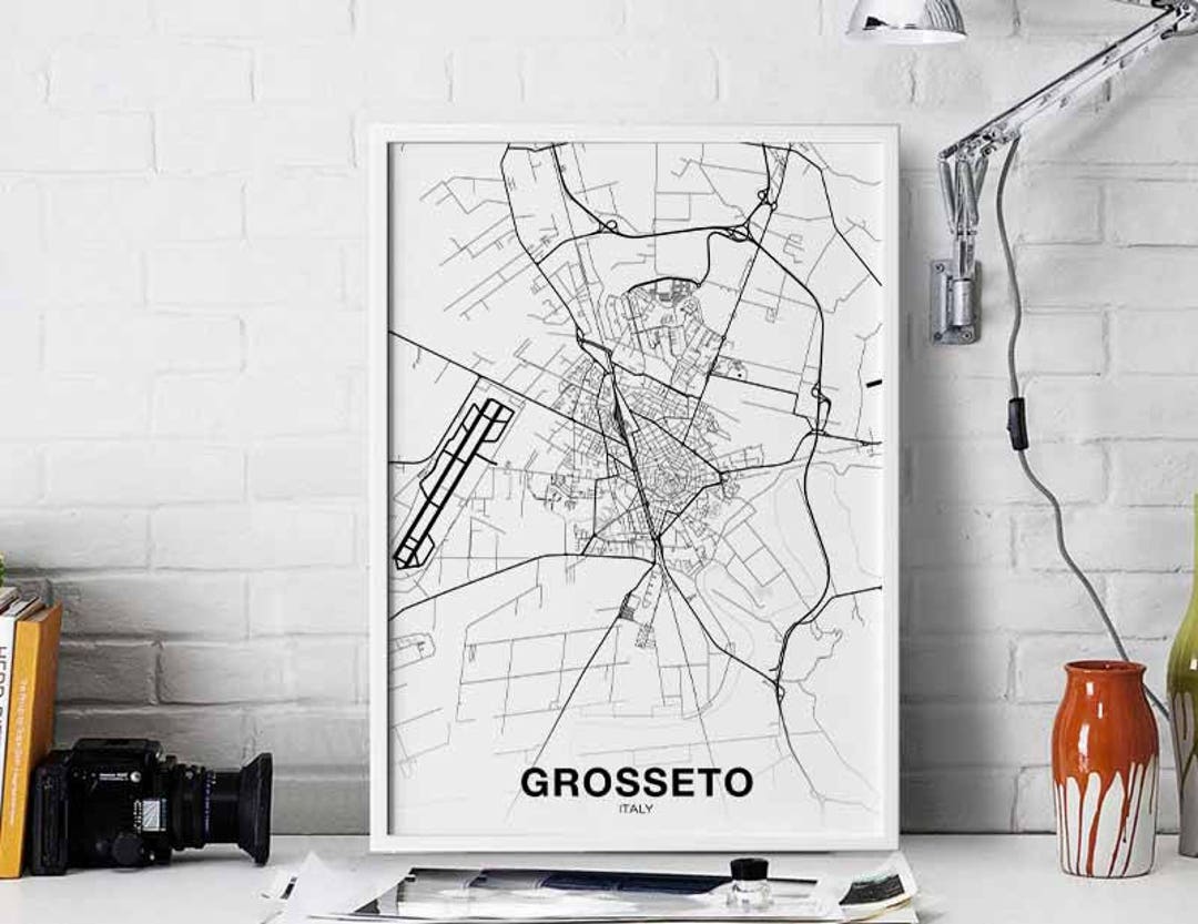 GROSSETO Italy Map Poster Hometown City Print Modern Home Decor Office ...