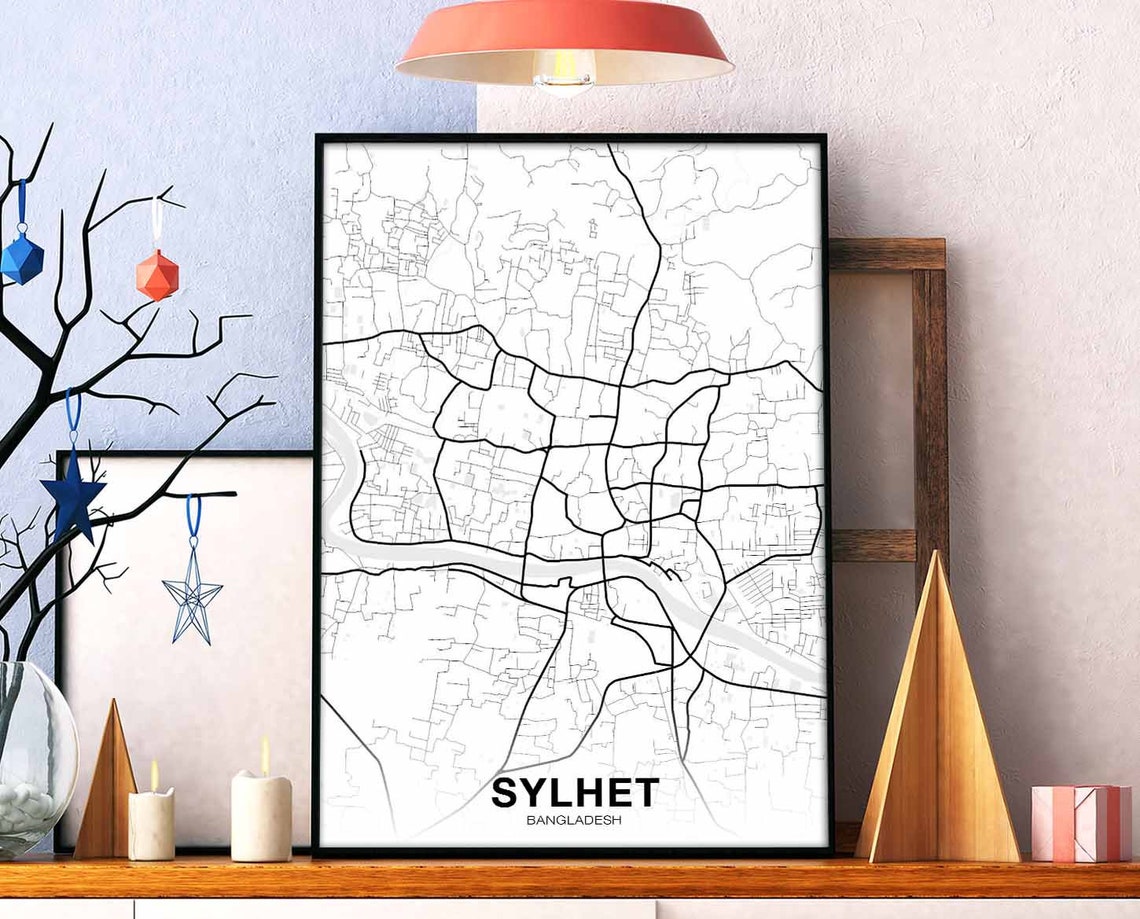 SYLHET Bangladesh Map Poster Hometown City Print Modern Home Decor ...