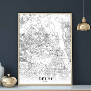 DELHI India Map Poster Black White Hometown City Print Modern Home ...