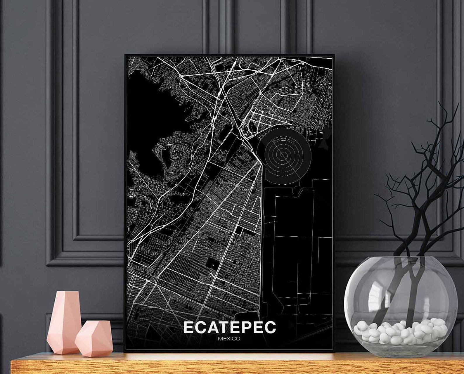 ECATEPEC Mexico Map Poster Black White Hometown City Print Modern Home ...