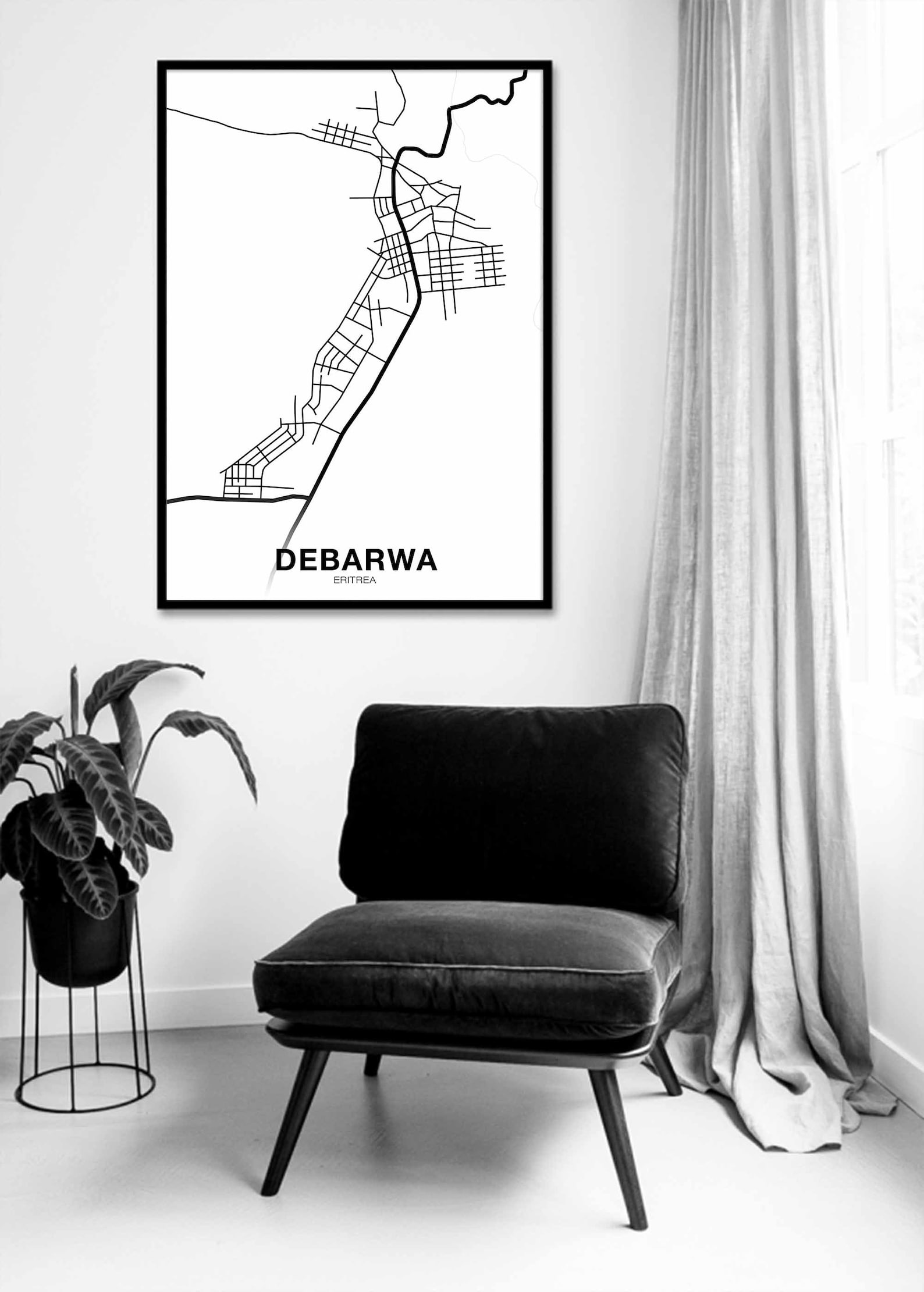 DEBARWA Eritrea map poster black white Hometown City Print | Etsy