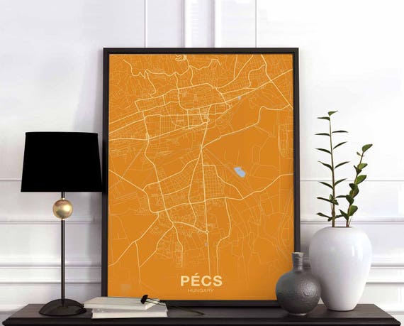 Prints Art & Collectibles Hungary city map print Pecs map map of Pecs ...