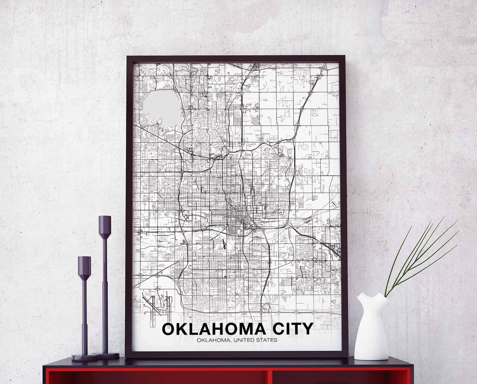 OKLAHOMA CITY Oklahoma OK Usa Map Poster Black White Hometown - Etsy