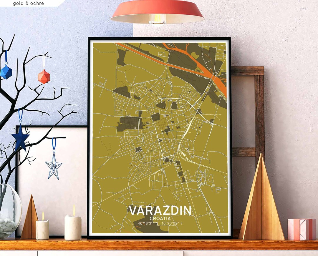 VARAZDIN Croatia Map Poster Black White Hometown City Print Modern Home ...