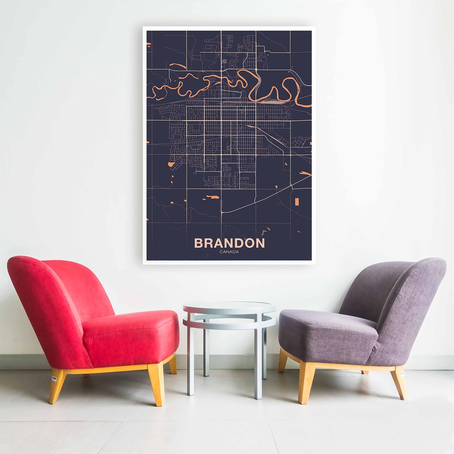 BRANDON Canada Map Poster Color Hometown City Print Modern | Etsy