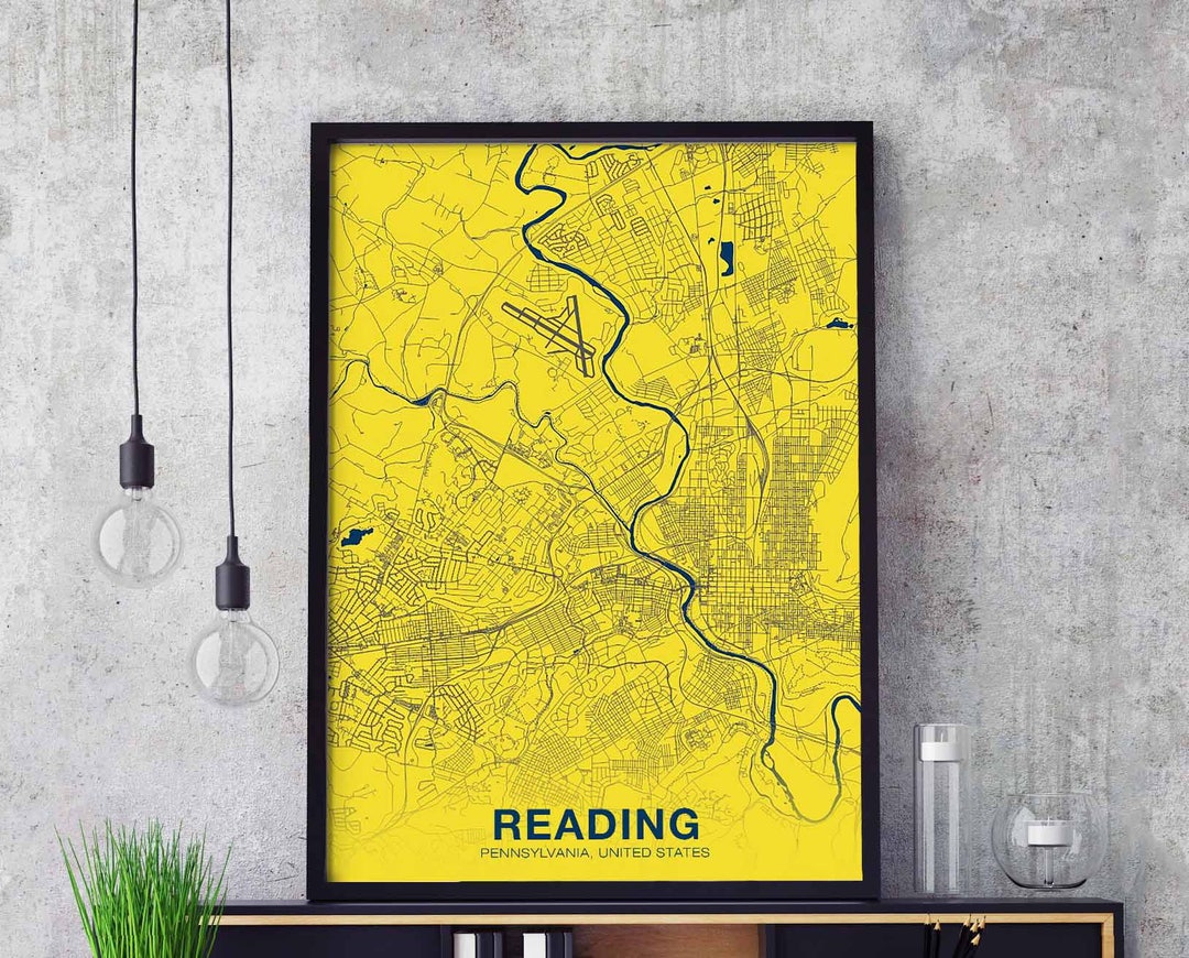 READING Pennsylvania PA US Map Poster Color Hometown City Print Modern ...