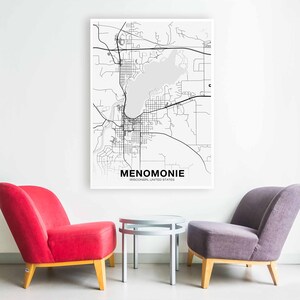 MENOMONIE Wisconsin WI US Map Poster Black White Hometown City Print ...