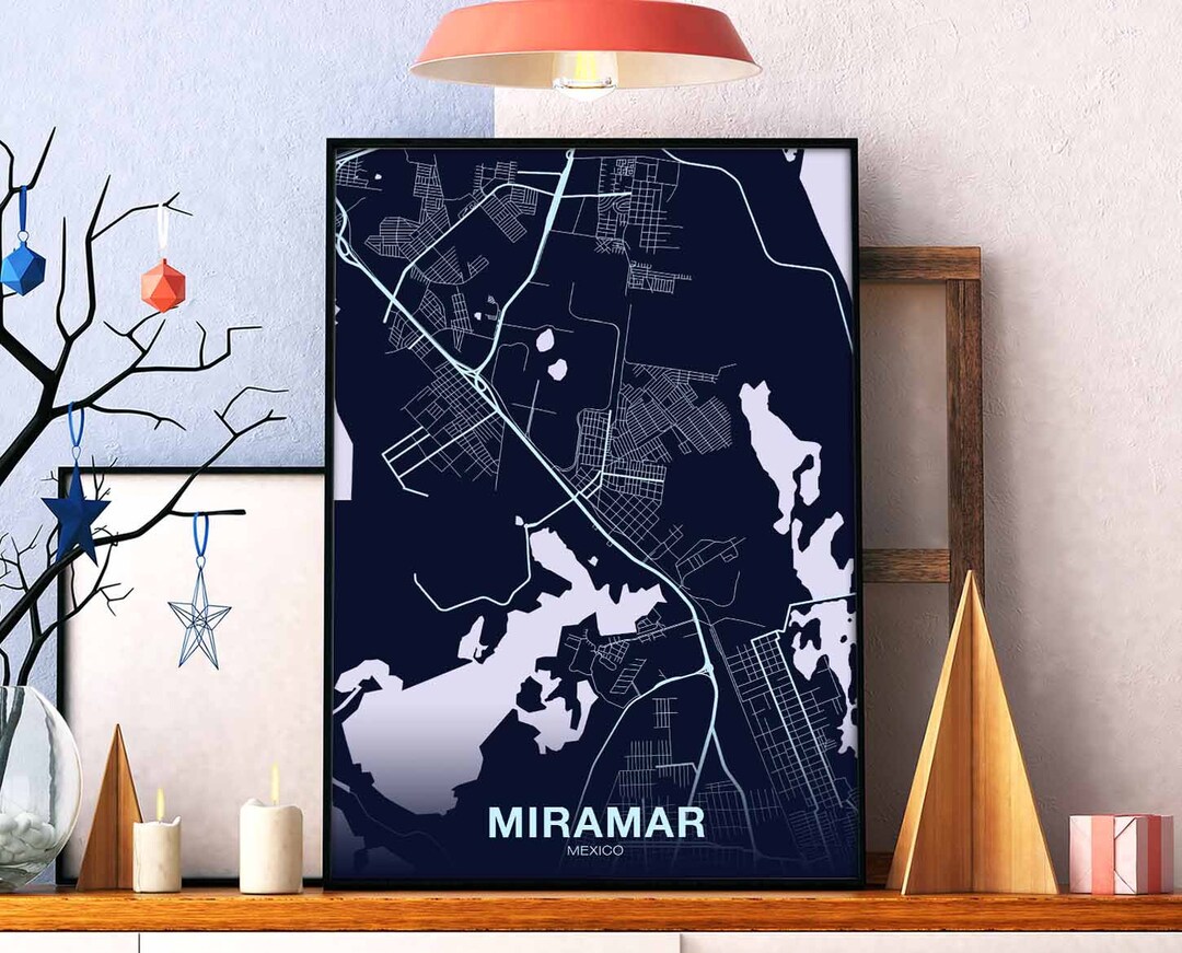 MIRAMAR Mexico Map Poster Color Hometown City Print Modern Home Decor ...
