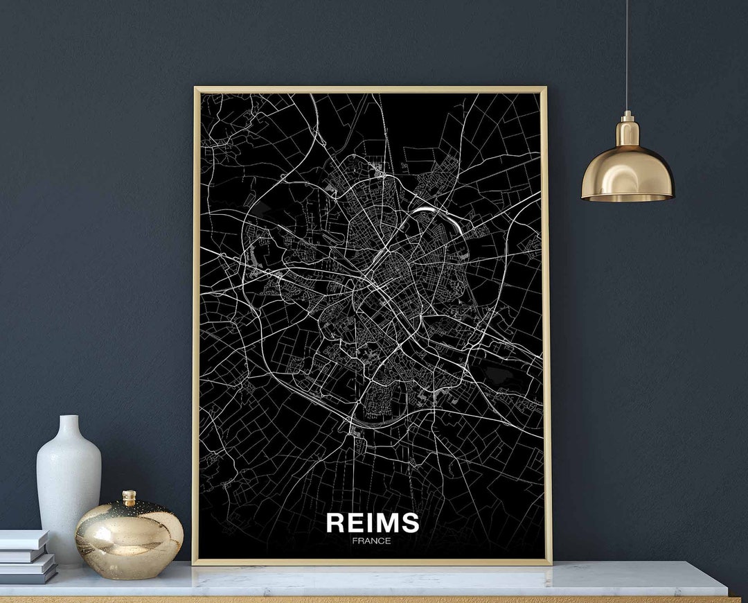 REIMS France Map Poster Black White Hometown City Print Modern Home ...