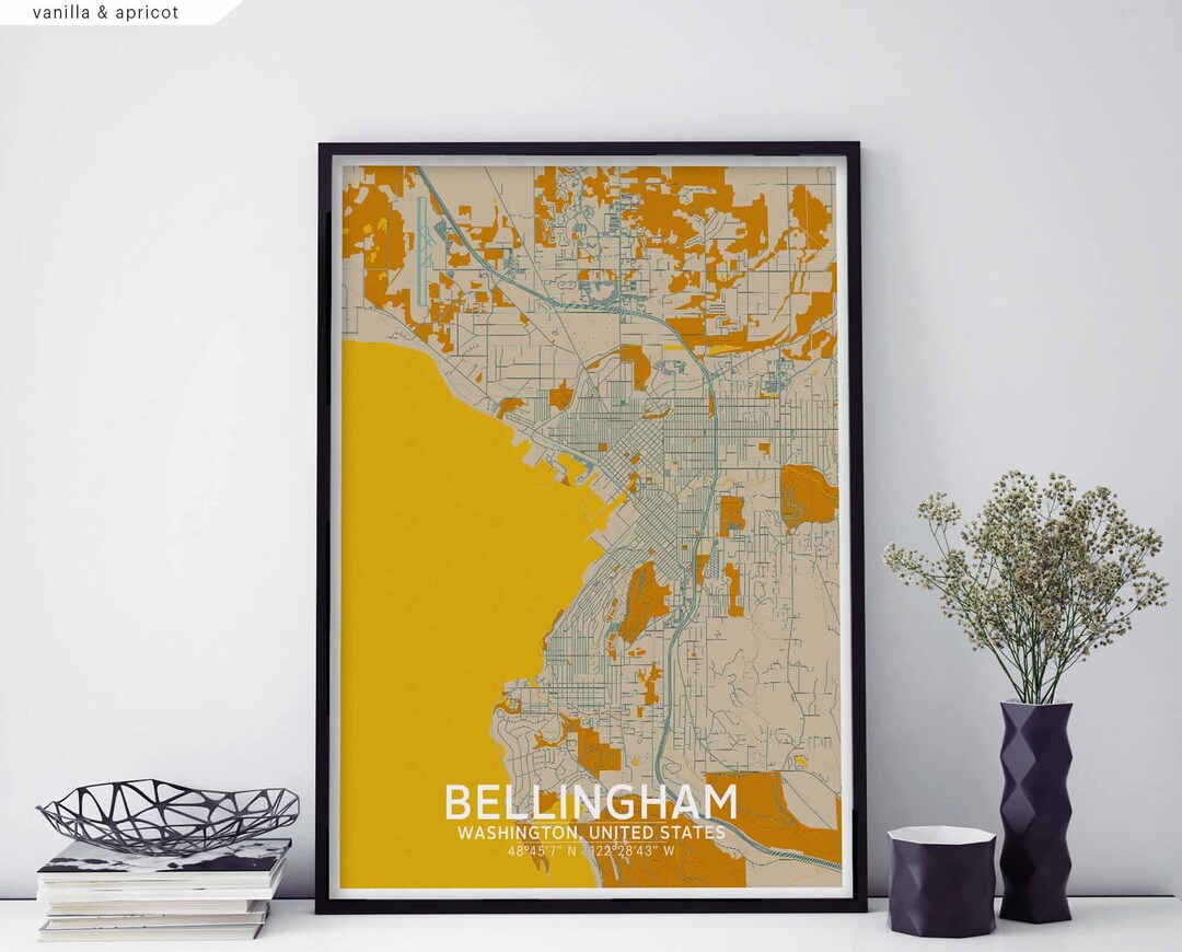 BELLINGHAM Washington USA Map Poster Black White Hometown City Print ...