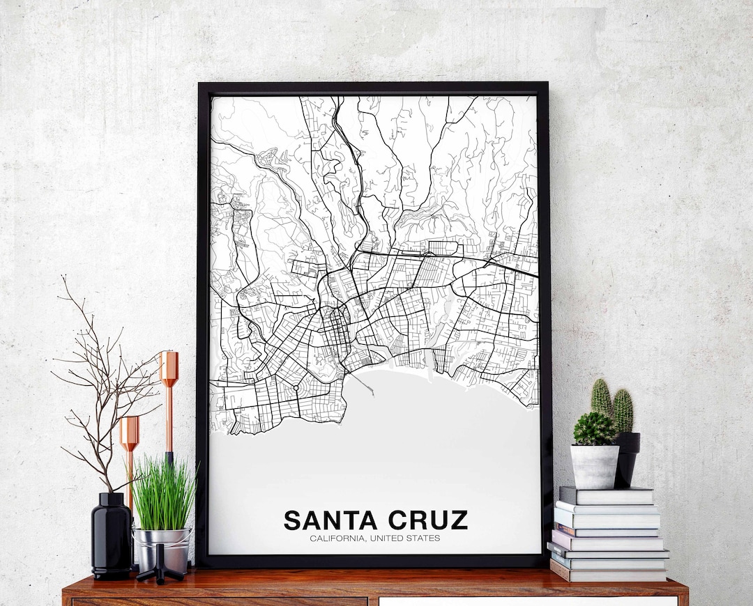 SANTA CRUZ California CA Usa Map Poster Black White Hometown City Print ...