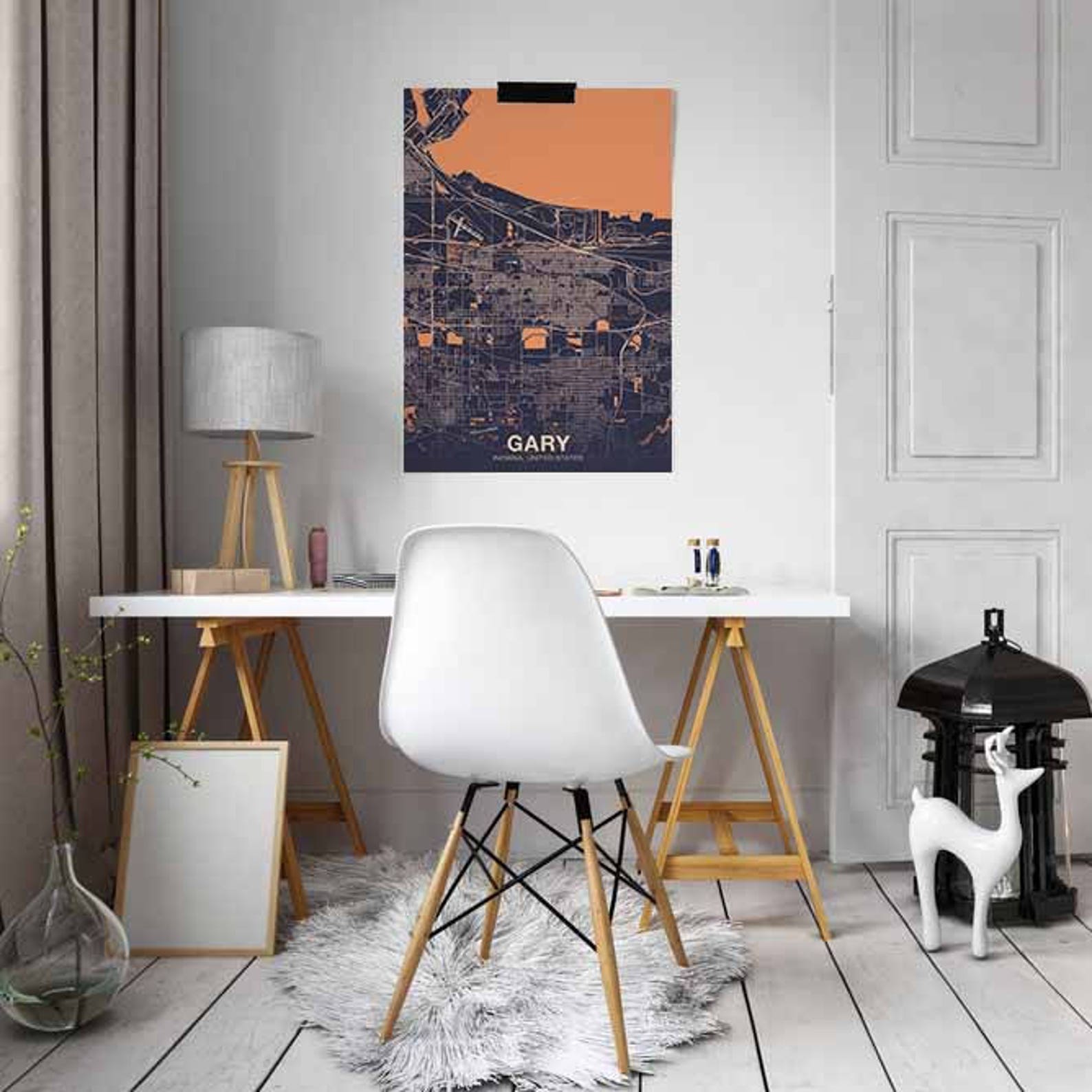 GARY Indiana IN US Map Poster Color Hometown City Print Modern Home ...