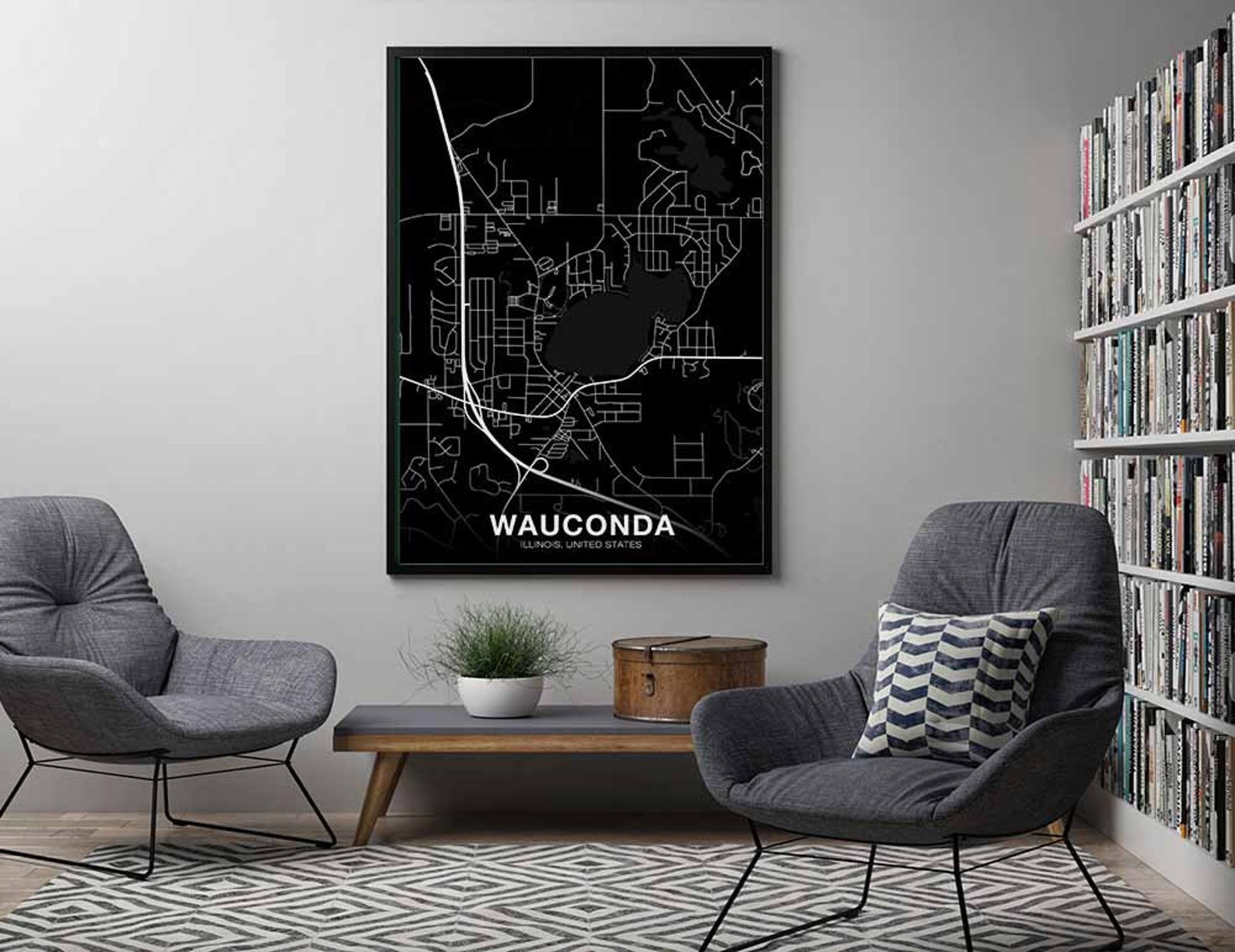 WAUCONDA Illinois IL Usa Map Poster Black White Hometown City Print ...