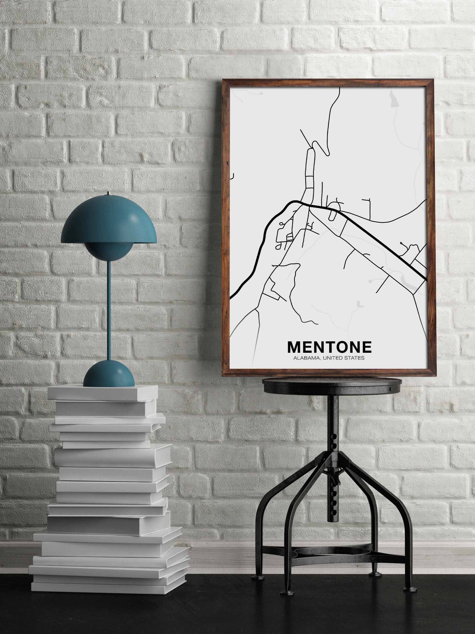 MENTONE Alabama AL USA map poster black white Hometown City | Etsy