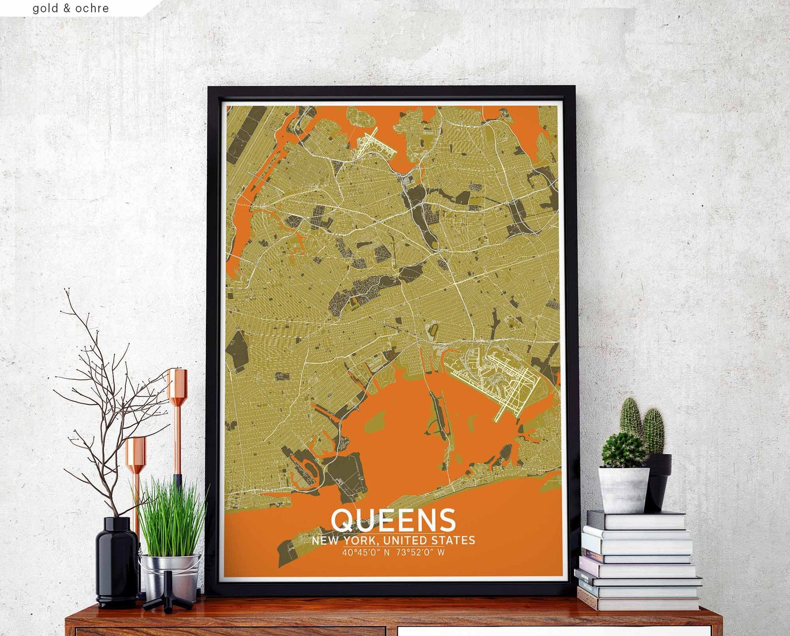 QUEENS New York USA map poster black white Hometown City Print | Etsy