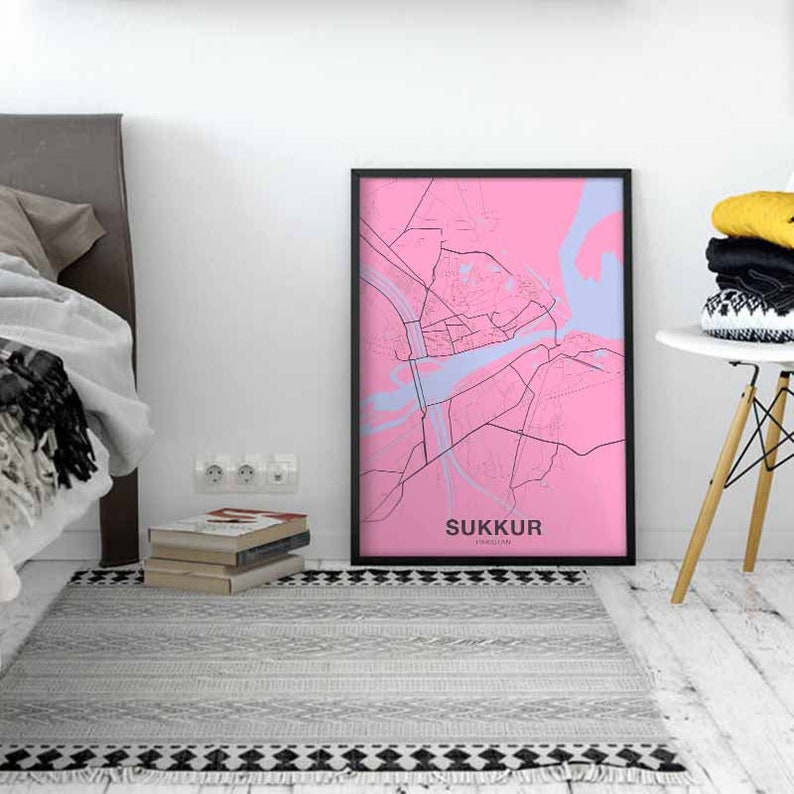 SUKKUR Pakistan Map Poster Color Hometown City Print Modern | Etsy