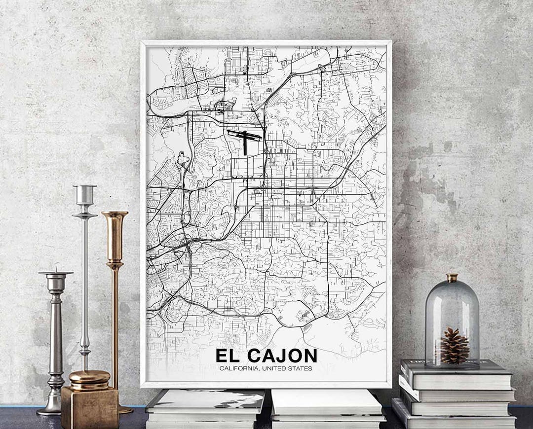 EL CAJON California CA Usa Map Poster Black White Hometown City Print ...