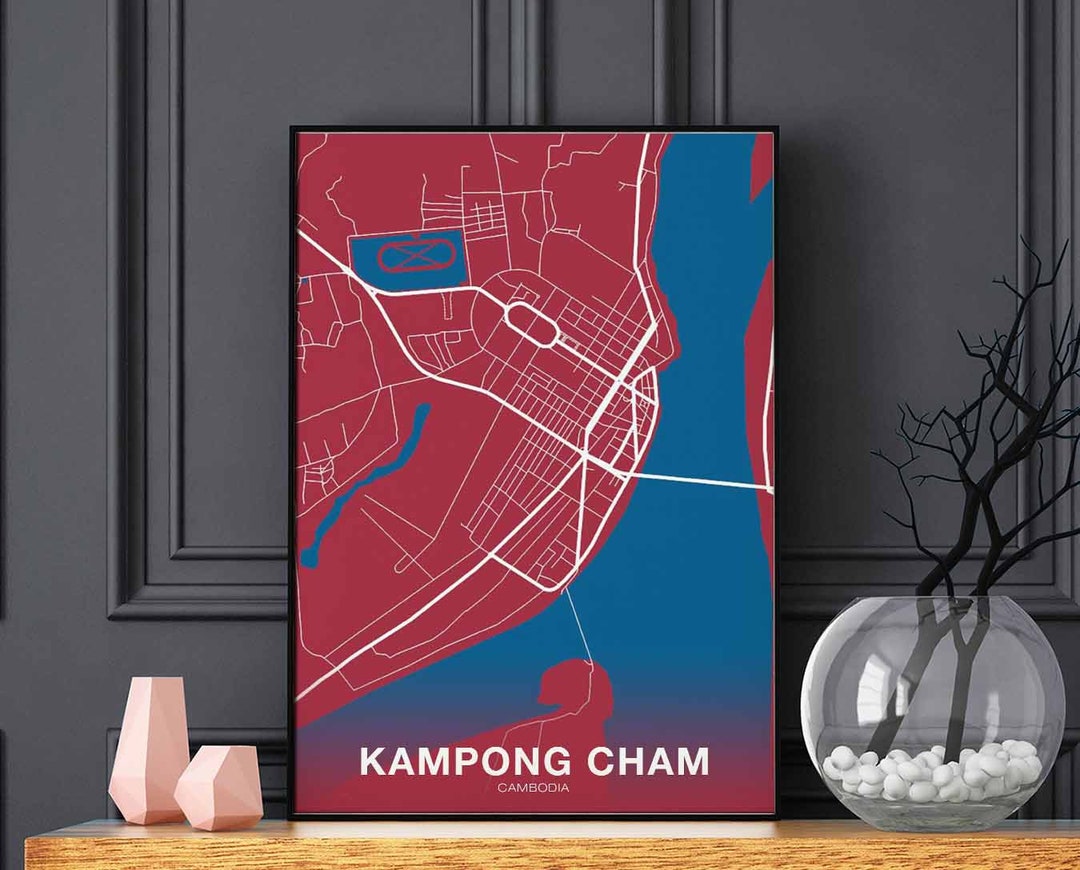 KAMPONG CHAM Cambodia Poster Color Hometown City Print Modern Home ...
