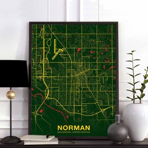 NORMAN Oklahoma OK US Map Poster Color Hometown City Print Modern Home ...