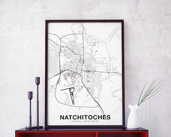 NATCHITOCHES Louisiana LO US Map Poster Black White Hometown | Etsy