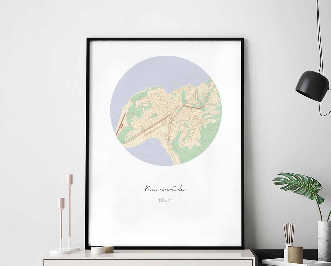 NARVIK Norway Map Poster Wall Decor Design Modern Minimal Nordic Travel ...