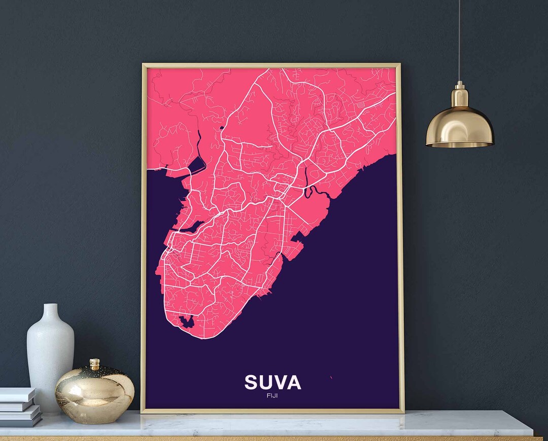 SUVA Fiji Map Poster Color Hometown City Print Modern Home Decor Office ...