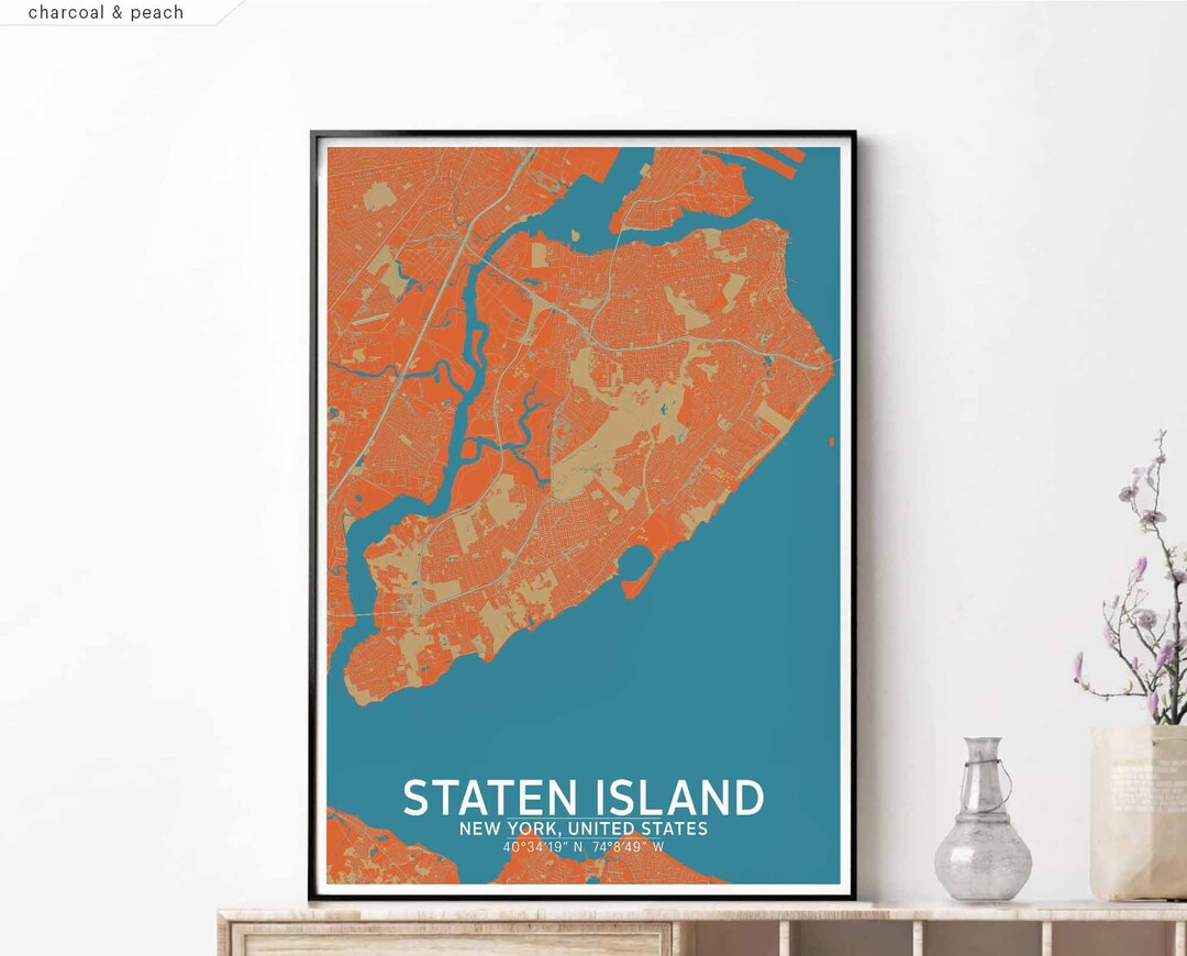 STATEN ISLAND New York USA Map Poster Black White Hometown City Print ...