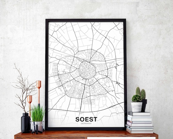 SOEST Germany Map Poster Black White Hometown City Print | Etsy