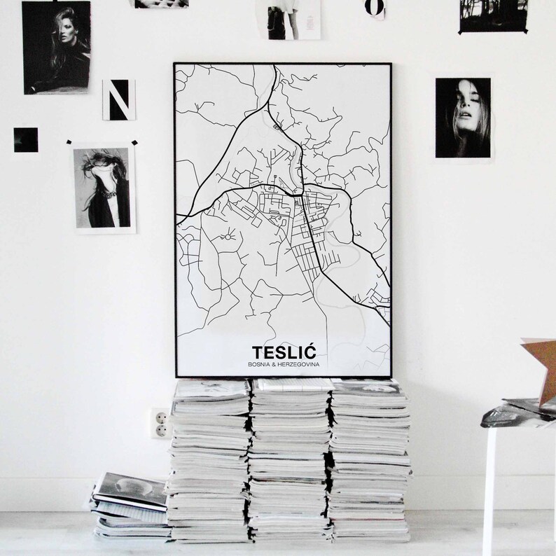 TESLIC Bosnia Map Poster Hometown City Print Modern Home Decor | Etsy