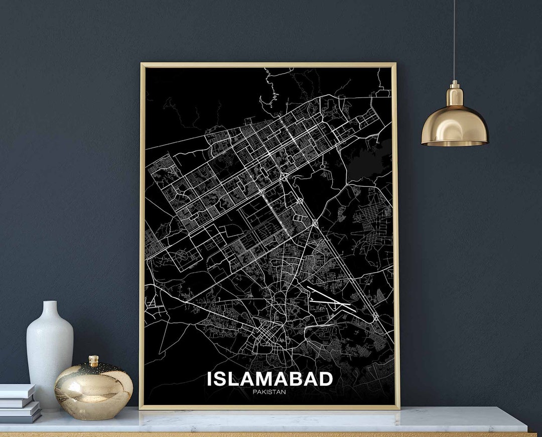 ISLAMABAD Pakistan Map Poster Black White Hometown City Print Modern ...