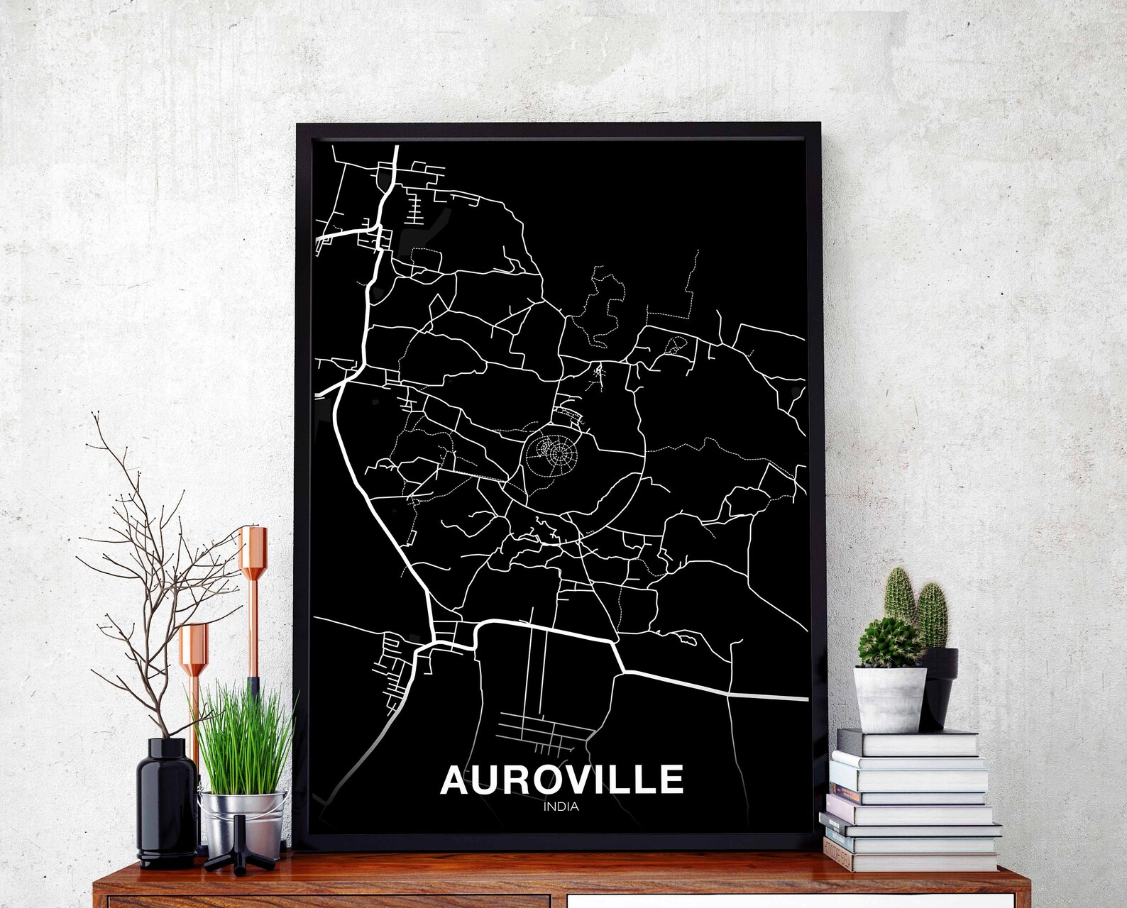 AUROVILLE India Map Poster Hometown City Print Modern Home | Etsy